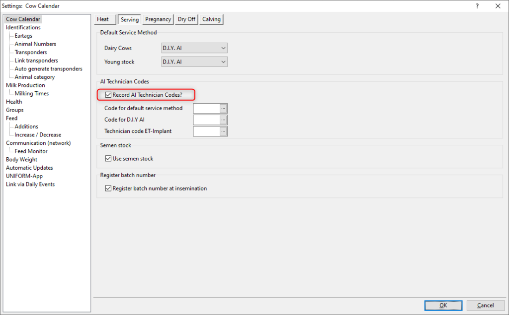 Adding inseminators and review results - UNIFORM-Agri